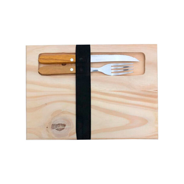 Tabla para asado pino sencilla con cubiertos | Mundo Set Matero